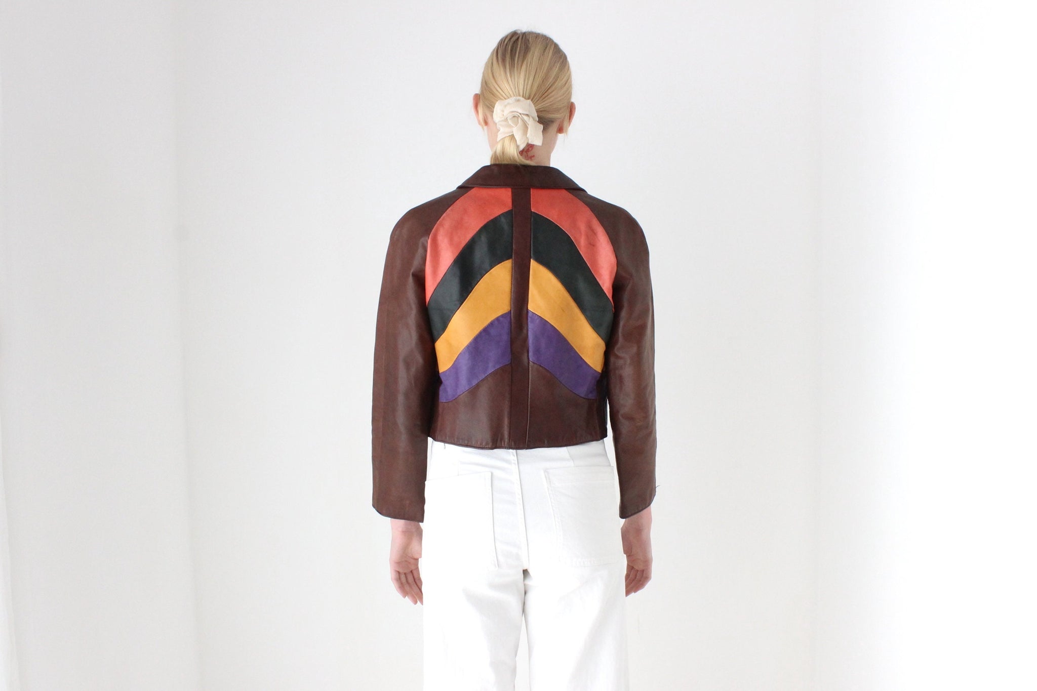 True 1970s One of a Kind Rainbow Leather Cropped Jacket