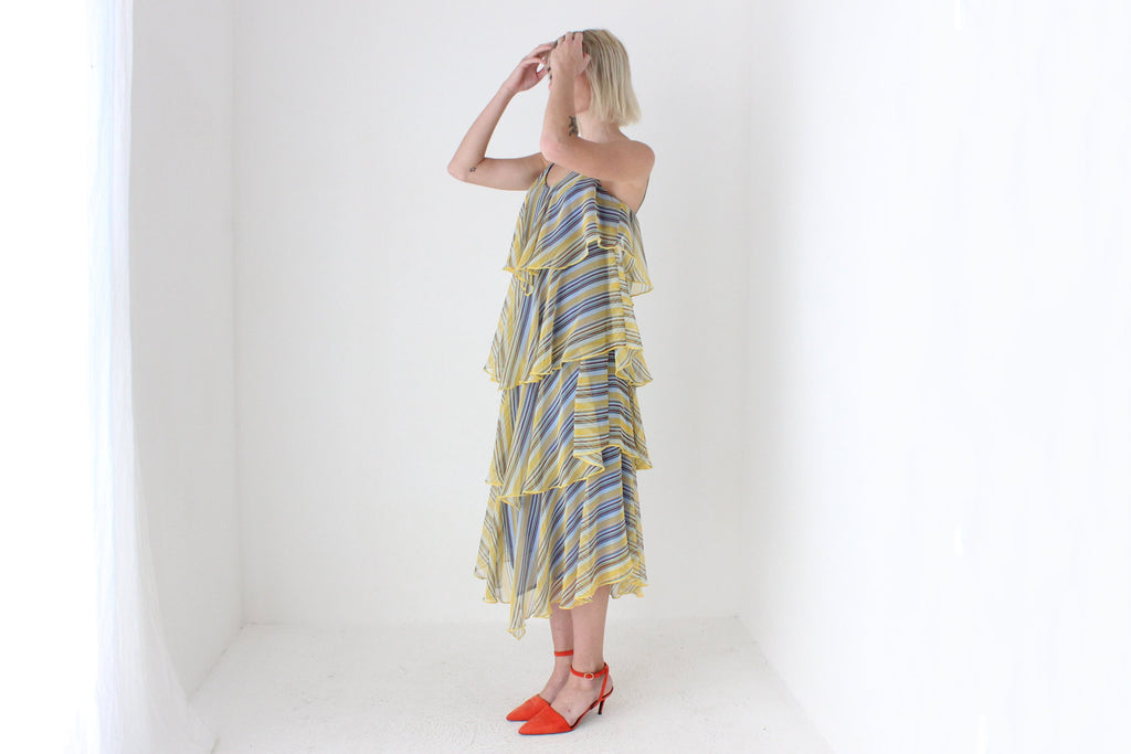 70s Layered Poly Chiffon Ruffle Dress – Art Garments