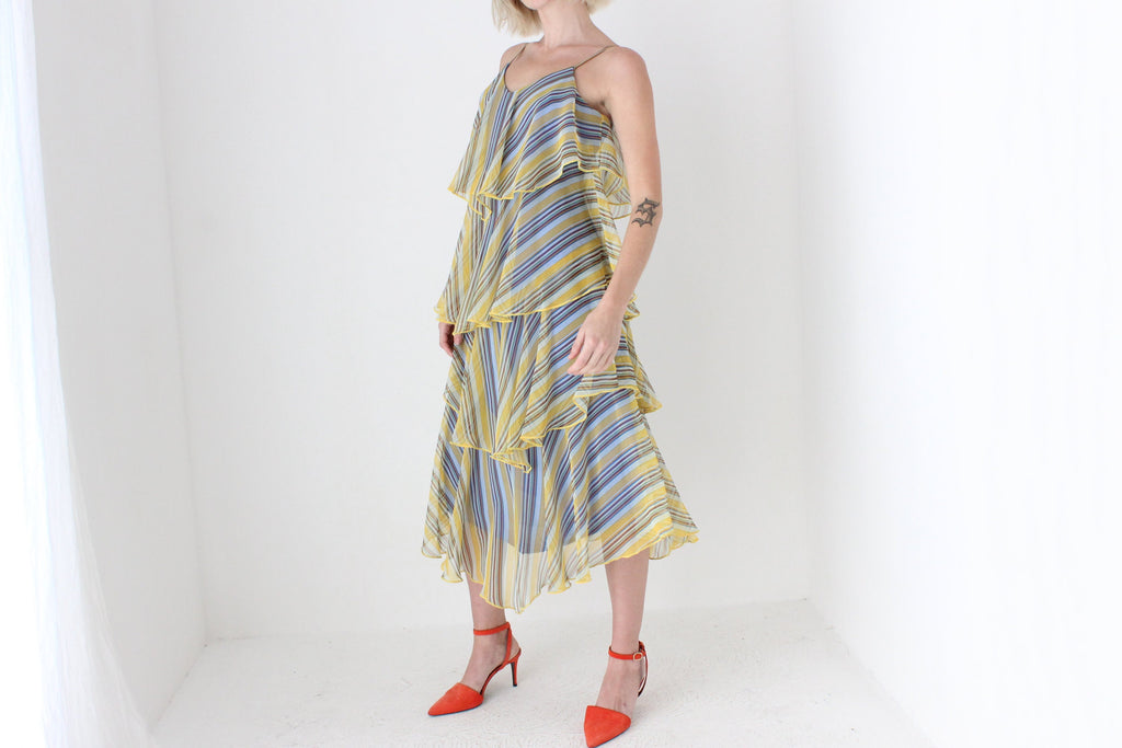 70s Layered Poly Chiffon Ruffle Dress – Art Garments